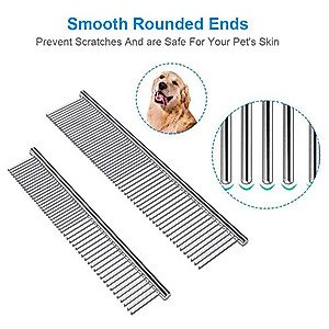 Cafhelp 2 Pack Dog Combs with Rounded Ends Stainless Steel Teeth, Cat Comb for Removing Tangles and Knots, Professional Grooming Tool for Long and Short Haired Dog, Cat and other pets, 6.3IN/7.4IN