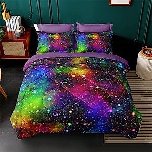 SIRDO Kids Twin Bed Set in a Bag, Galaxy Toddler Bedding Sets for Girls Boys, 5 Piece Colorful Comforter Set with Sheets, Soft Microfiber Bed Sheets All Season