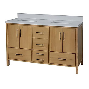 Kitchen Bath Collection California 60-inch Double Bathroom Vanity (Matte White/Blonde): Includes Blonde Cabinet with Matte White Countertop and White Ceramic Sinks