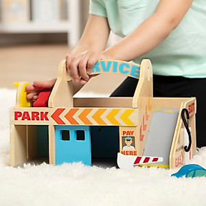 Melissa & Doug Service Station Parking Garage With 2 Wooden Cars and Drive-Thru Car Wash (SIOC)