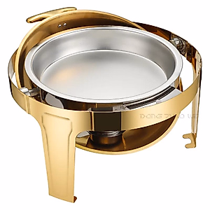 HONHPD 6.5 Quart Gold Round Chafing Dish Buffet Set, Stainless Steel Roll Top Chafer for Catering, Food Warmer with Glass Window for Party Wedding Catering Banquet Graduation Event