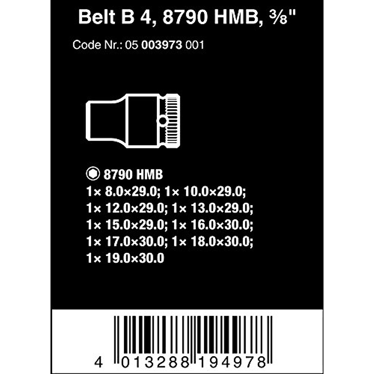 Wera - Belt B 1 Zyklop Bit Sck with 3/8In (5003970001)