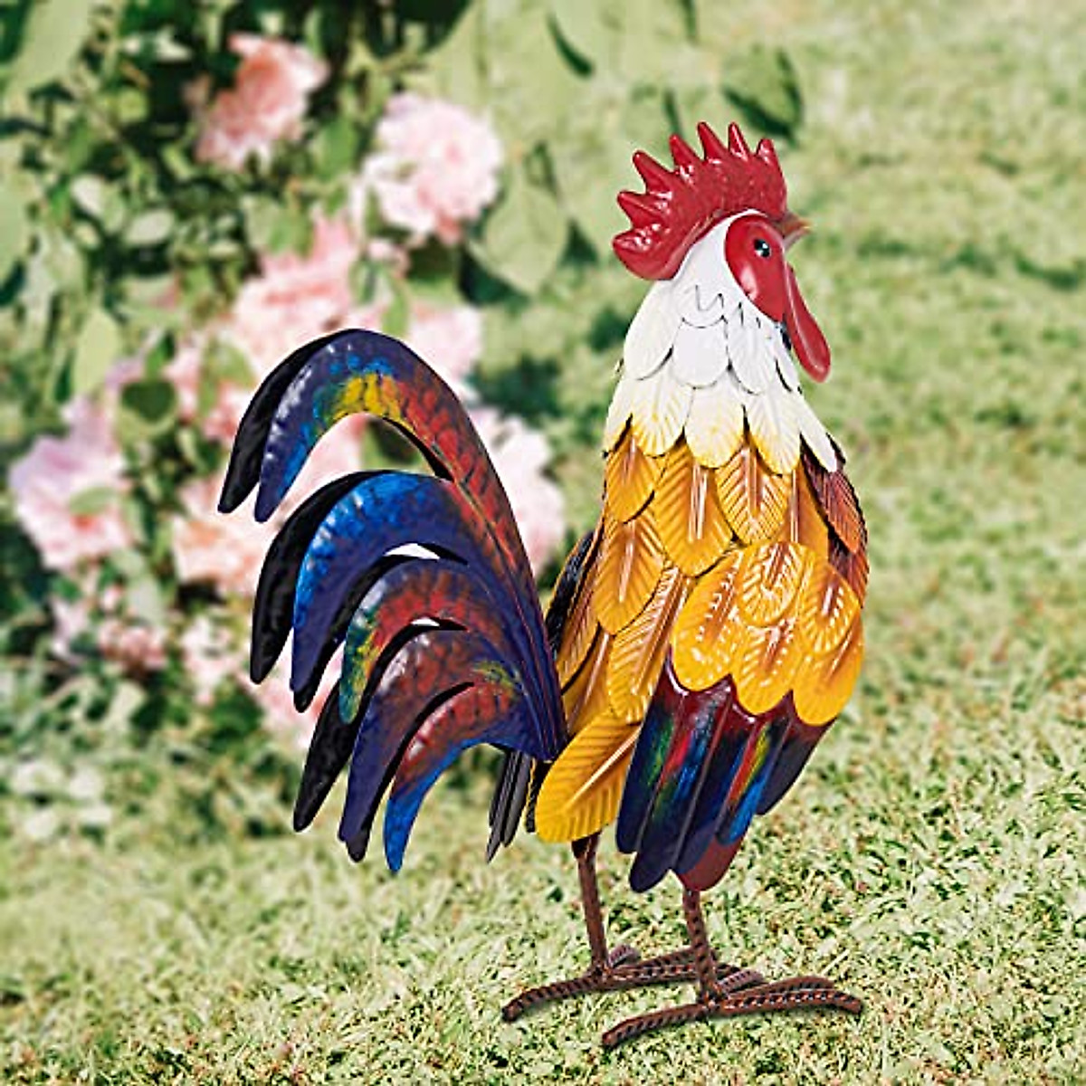 Natelf Metal Rooster Garden Statues & Sculptures, Chicken Yard Art Decor Standing Animal Lawn Ornament for Backyard Patio Kitchen Decorations