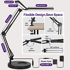 Led Desk Lamp with Clamp and Stand, Double Head LED Desk Lamp, 24W Brightest Led Workbench Office Light Desk Lamps for Home Office, Eye-Caring Architect Desk Light for Monitor Studio Reading