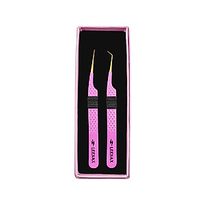 LEENAX 2 Pcs Pink Stainless Steel Tweezers for Eyelash Extensions, Eyelash Extension Tweezers Set, Volume Tweezers, Lash Extension Precision Tweezers, Extension tweezers.