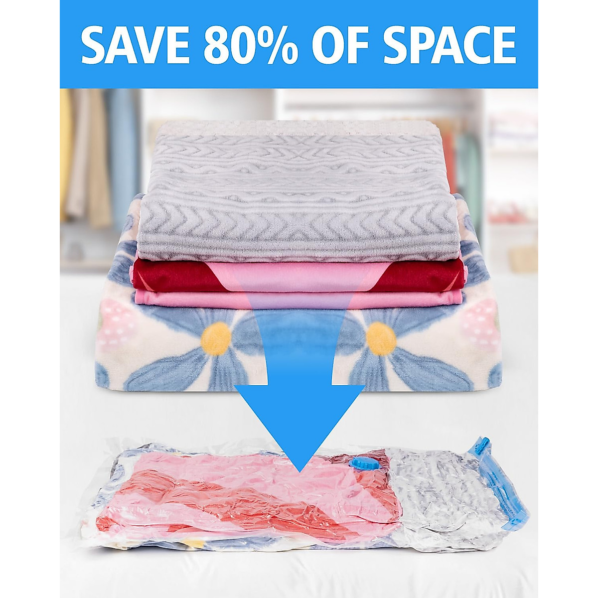 Vacuum Storage Bags 12 Pack Jumbo Vacuum Sealed Bags for Clothing Vacuum Seal Bags Space Saver Bags Compression Bags Vacuum Bags for Travel with 1 Electric Pump