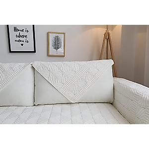 vctops Embroidered Cotton Quilted Sofa Cover Couch Covers Soft Sectional Couch Covers Sofa Slipcover for Dogs Cats Pet Love Seat Recliner Leather L Shaped, Armrest Backrest Cover(Cream SX,28"x28")