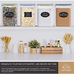 Chef's Path Extra Large Food Storage Containers (8 Pack) with Lids Airtight for Flour Sugar & Rice - Airtight Kitchen & Pantry Organization for Bulk Food Storage - with Markers Labels & Measuring Cups