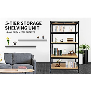 5 Tiers Storage Rack Heavy Duty Shelf Steel Shelving Unit 1929lbs High Weight Capacity Adjustable Garage Shelves for Garage, Kitchen, Pantry, Laundry, Office - 29.53" W x 11.81" D x 66.93" H, Black