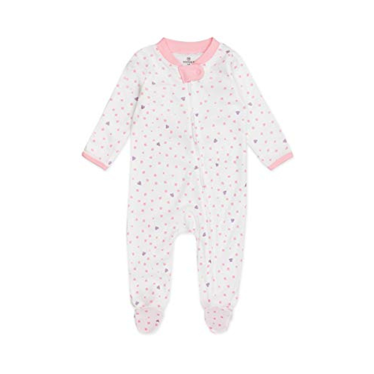 HonestBaby unisex baby 2-pack Organic Cotton Footed Pajama & Play and Toddler Sleepers, Rose Blossom/Love Dot, 0-3 Months US
