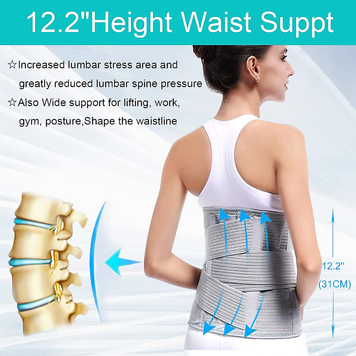 TANDCF Back Support,Entire Back Brace, Lumbar Support Belt for Women & Men, Adjustable Waist Trainer Belt for entire Back Pain Relief, Keeps Your Spine Straight and Safe(XL)