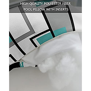 Recliner Head Pillow Ledge Loungers Chair Pillows with Insert Retro Middle Ages Abstract Geometry Teal Black Square Lumbar Pillow with Adjustable Strap Patio Garden Cushion for Bench Couch, 2 PCS