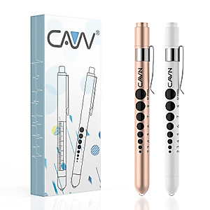 CAVN Pen Light with Pupil Gauge LED Penlight for Nurses Doctors, 2 Pcs Reusable Medical Penlight for Nursing Students (Rose Gold/White)