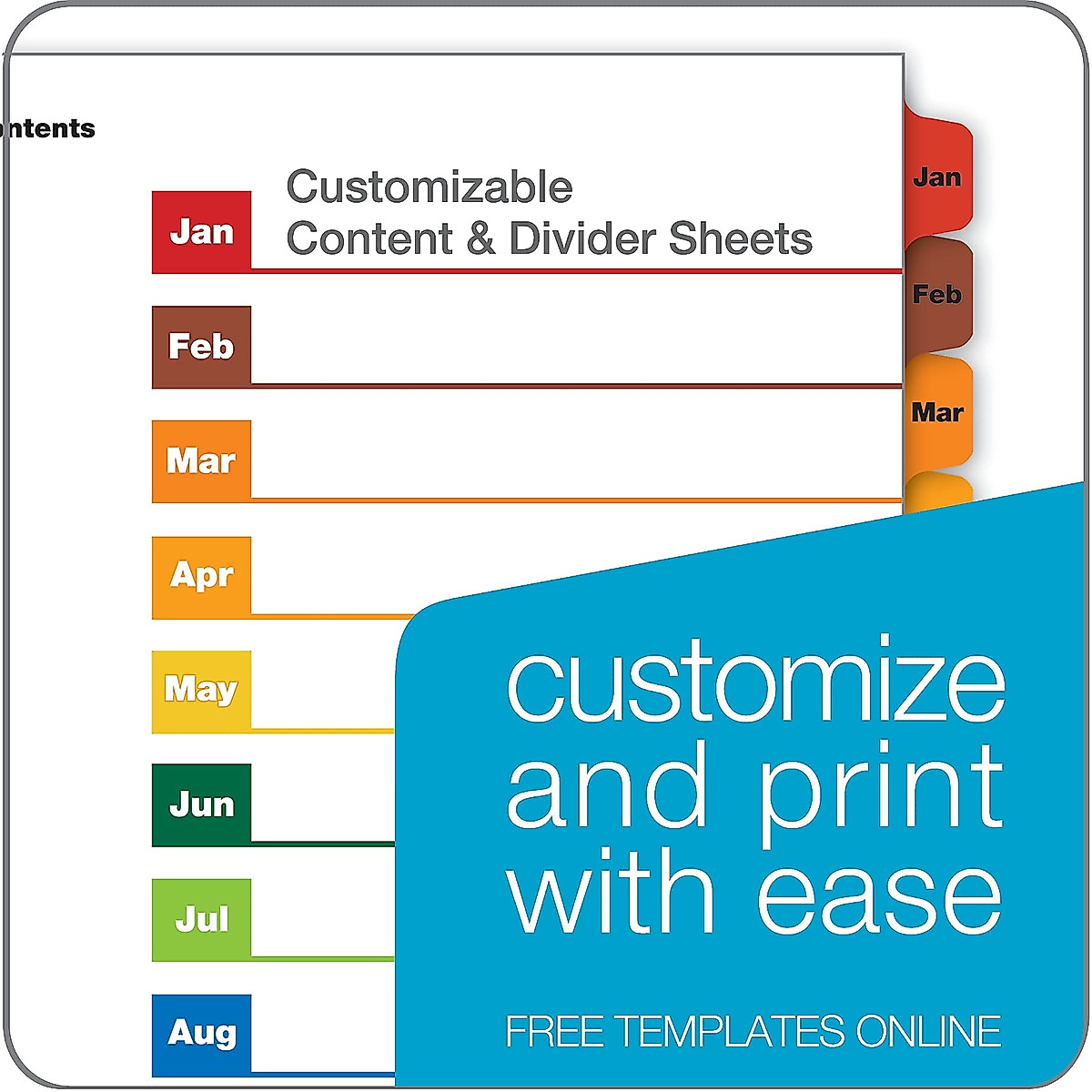 Cardinal OneStep Binder Dividers, 12-Tab Monthly, Customizable Table of Contents, Reversible Multicolor Tabs, 1 Set (60318CB)