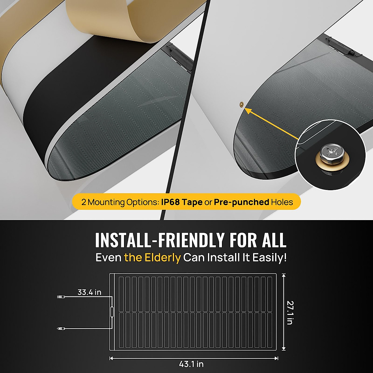 BougeRV Yuma 100W Compact CIGS Thin-Film Flexible Solar Panel, The Most Flexible Solar Panel with Pre-Punched Holes for Easy Installation (Compact Version)*