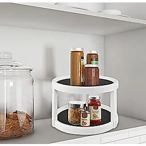 HOME-X Two-Tier Lazy Susan, Nonskid Turntable, Rotating Organizer for Pantry, Kitchen Counter, or Table, 9 ¾" D x 6" H, White