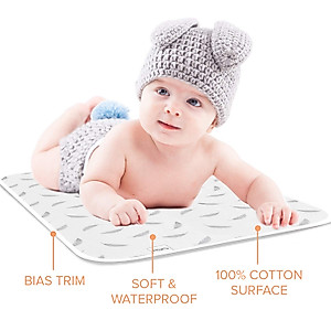 Kushies Deluxe Waterproof Changing Pad Liners - 20 x 30 inches Baby Changing Table Pad Covers - Baby Changing Pads in Grey Scribble - Diaper Changing Pad Cover Waterproof for Changing Station