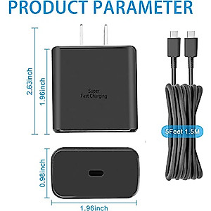 45W USB-C PD 3.0 Super Fast Charging Wall Charger for Samsung Chromebook 4 4+ XE310XBA XE350XBA XE513C24 XE510C24 W16-030N1A Galaxy A01 A20 A50 S8 S9 S10 S10+ S10E S20 S21 S22 S23 Ultra Charging Cord