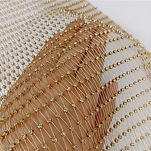 60X90cm Gold Shiny Stretch Crystal Rhinestone Fishnet One Yard Mesh Sheer Cutout Fabric 2023 Ins Popular Designer DIY Dress Mask Decoration (Gold (1 Yard))