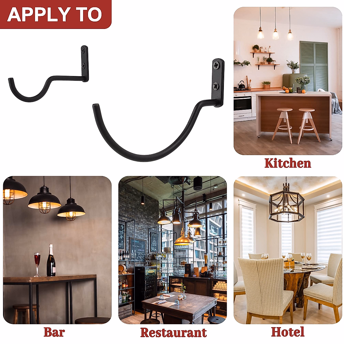 AQAREA Wall-Mounted Wine Hook: Hanging Wine Bottle Wall Holder - Set of 6 Metal Wall Red Wine Rack