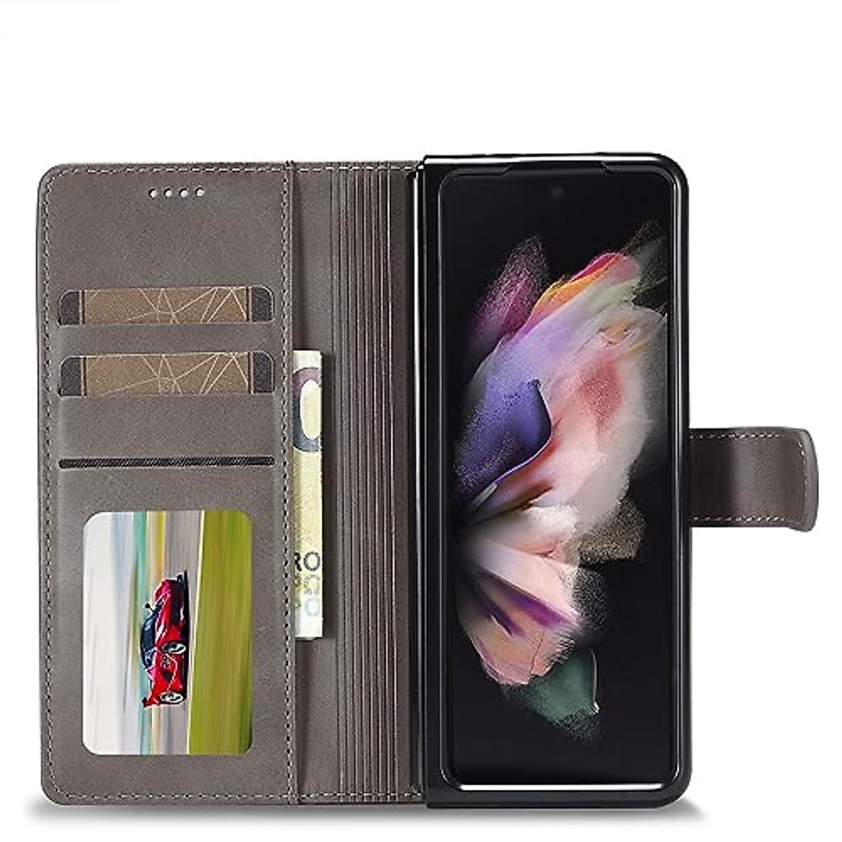 Case for Samsung Galaxy Z Fold 5,Luxury PU Leather Anti-Fall Magnetic Flip Folio Card Slots Holder Protective Case Cover Compatible with Samsung Galaxy Z Fold 5(Gray)