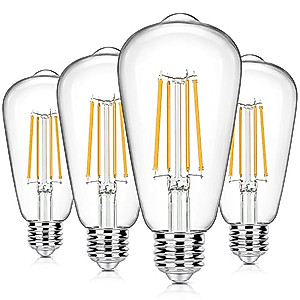 4-Pack Vintage 8W LED Edison Bulbs, 100W Equivalent, E26 Base ST64 LED Filament Light Bulbs Warm White 3000K High Brightness 1400Lumens, Antique Style Clear Glass for Home Bedroom Office, Non-Dimmable