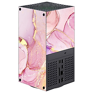 PlayVital Cosmic Pink Gold Marble Effect Custom Vinyl Skins for Xbox Series X, Wrap Decal Cover Stickers for Xbox Series X Console Controller