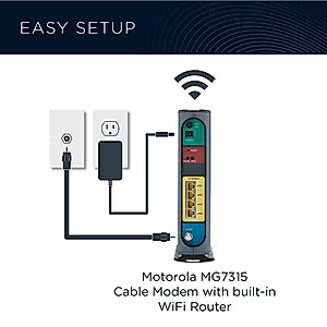 Motorola MG7315 Modem WiFi Router Combo | DOCSIS 3.0 Cable Modem + N450 Single Band Wi-Fi Gigabit Router | 343 Mbps Max Speeds | Approved by Cox and Spectrum