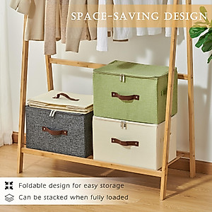 VinneGenzz Storage Bins with Zipper Lid Cotton Linen Fabric Lidded Storage Baskets Boxes Foldable Washable Closet Shelf Clothes Organizer Container with PU Leather Handles (Black, Small Size)