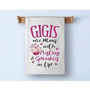 Honey Dew Gifts, Gigis are Moms with Frosting and Sprinkle On Top, Flour Sack Towels, Kitchen Dish Towels, Grandma Towel, Granny Gifts, Gigi, 27 x 27 Inch, Made in USA