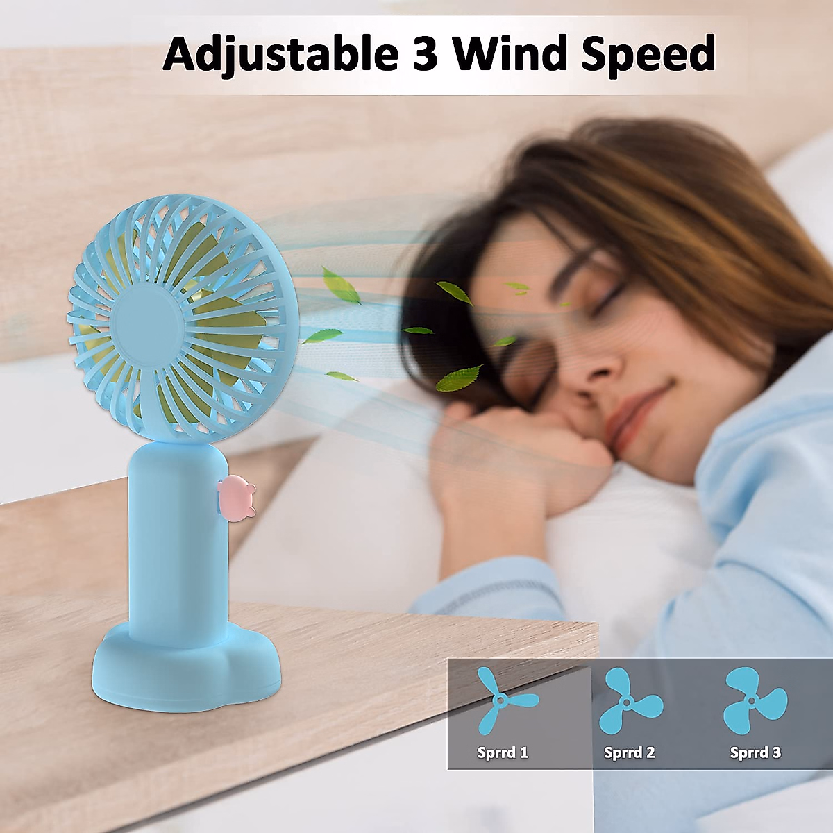 Flyalcon portable fan, handheld mini fan rechargeable, 3 adjustable speed portable mister for outdoors, Personal fan of exquisite fashion for travel, outdoor hiking (blue)