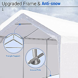 PEAKTOP OUTDOOR 12 x 20ft Upgraded Heavy Duty Carport with Removable Sidewalls,Portable Car Canopy,Garage Tent,Boat Shelter with Reinforced Triangular Beams and 4 Weight Bags,with Ground Bar