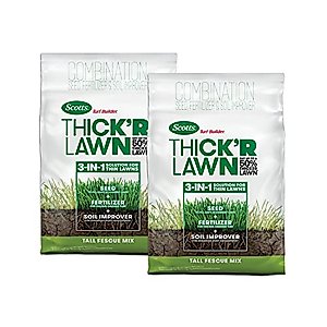 Scotts Turf Builder Thick'R Lawn Tall Fescue Mix: Seed, Fertilizer, Soil Improver, 12 lbs., 2-Pack