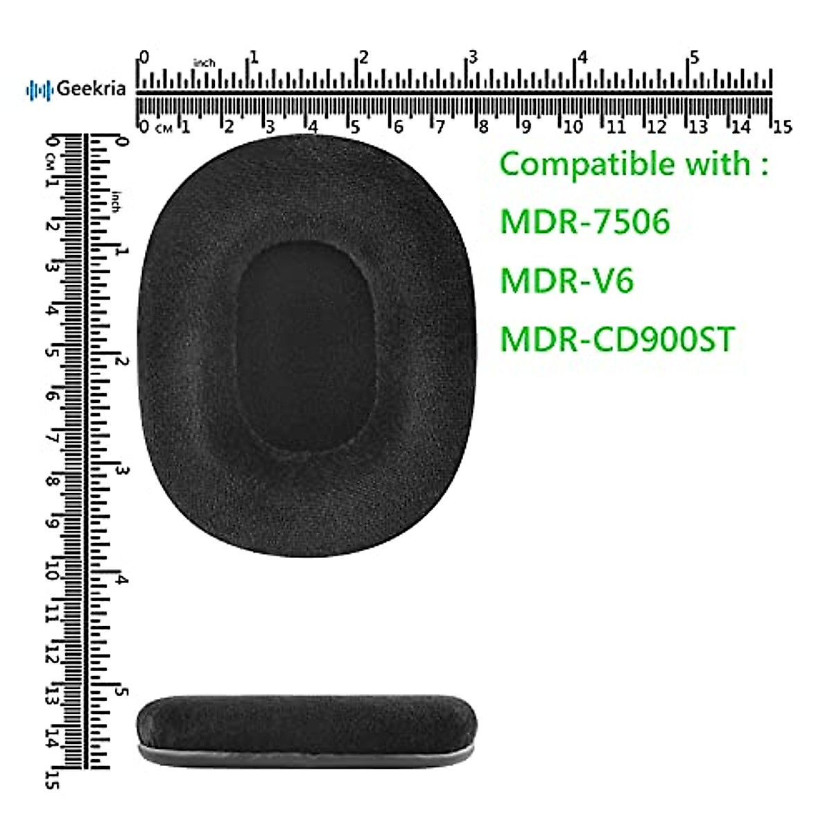 Geekria Comfort Velour Replacement Ear Pads for Sony MDR-7506, MDR-V6, MDR-CD900ST Headphones Ear Cushions, Headset Earpads, Ear Cups Cover Repair Parts (Black)