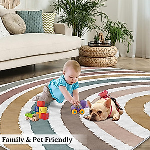 JELAIXO Bohemian Rainbow Kids Rugs, Colorful Gradient Stripes Indoor Rug, Durable Soft Cozy Non-Shedding Nursery Rug for Boys Girls Nursery Bedroom Bedside 3ftx4ft