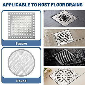 Shower Drain Hair Catcher, 2 Pcs Shower Hair Drain Catcher Stainless Steel Hair Catcher Shower Drain Cover for Shower Bathtub Bathroom Floor Kitchen Sink, Bathtub Drain Hair Catcher (Square+Round)