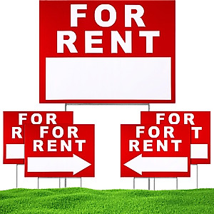 Yaomiao 5 Pcs for Rent Sign with Stand 16 x 12 Inch Plastic Yard Sign with Tall Stakes Double Sided Waterproof Corrugated for Rental House Car Apartment Shops Business(Red)