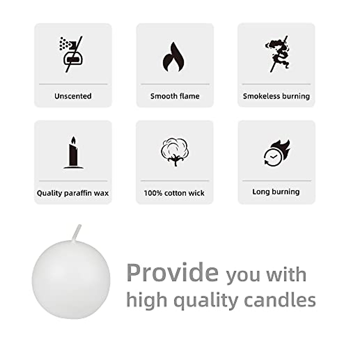 Zest Candle CBZ-014 6-Piece Ball Candles, 3-Inch, Whit, 3 in, White, 6 Count