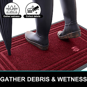 Buganda Floor Door Mat, Heavy Duty Doormat Outdoor Indoor, Natural Rubber Mat, Non Slip, Low Profile Outdoor Mat for Home Entrance, Garage, Patio Porch Farmhouse, 36x24, Wine Red