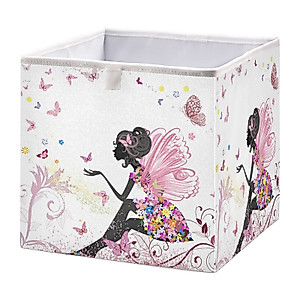Flower Fairy Storage Baskets for Shelves Foldable Collapsible Storage Box Bins with Closet Organizers Cubes Decorative for Pantry Organizing Shelf Nursery Home Closet,16 x 11inch