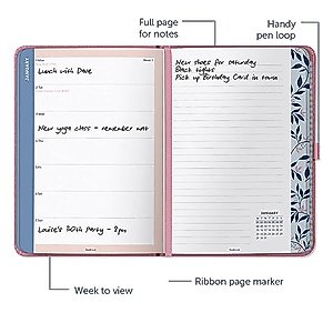 Busy B A5 To Do Diary January to December 2024 - Pink - Faux Leather Week to View Diary with Notes, Tear-Out Lists & Pockets