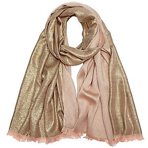 Gragengs Women's Sparkling Metallic Pashmina Shawls and Wraps Long Party Scarf Solid Color Two Tone,Rose Gold