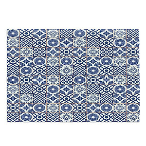 Ambesonne Moroccan Cutting Board, Old Ottoman Style Inspired Mix of Moroccan Tiles in Modern Shades Artwork Print, Decorative Tempered Glass Cutting and Serving Board, Large Size, Grey Blue