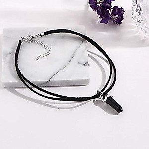 Aimimier Layered Choker Necklace Crystal Choker Chakra Suede Choker Hexagonal Gemstone Pendant Necklace Bohemia Jewelry for Women(Black)