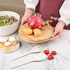 LOVYANXUE Bamboo Salad Bowl with Lid, 9.8Inches Large Salad Bowl with Lid Spoon Fork, Salad Mixing Bowls and 4 Small Bowls, Salad Serving Bowl Set for Salad, Fruits, Vegetables