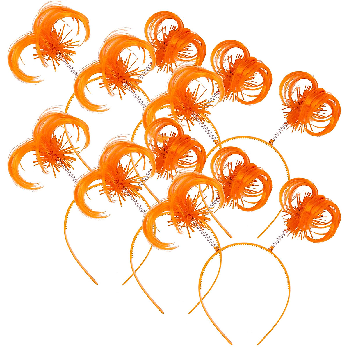ArtCreativity Orange Ponytail Headbands for Kids - Set of 6 Head Boppers - Cute Tinsel Headband for Girls with Bopper Springs - Adorable Orange Party Favor Accessories - Pom Pom Headbands for Women