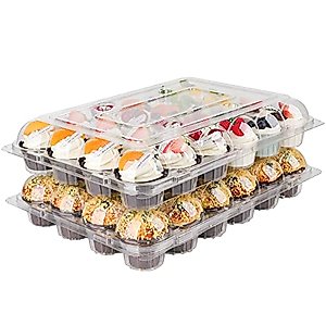 3unshine 24 Count Cupcake Containers, Set of 12 Plastic Cupcake Boxes Bulk, 24 Compartment Cupcake Holder with Detachable Lid,Disposable Muffin Carrier