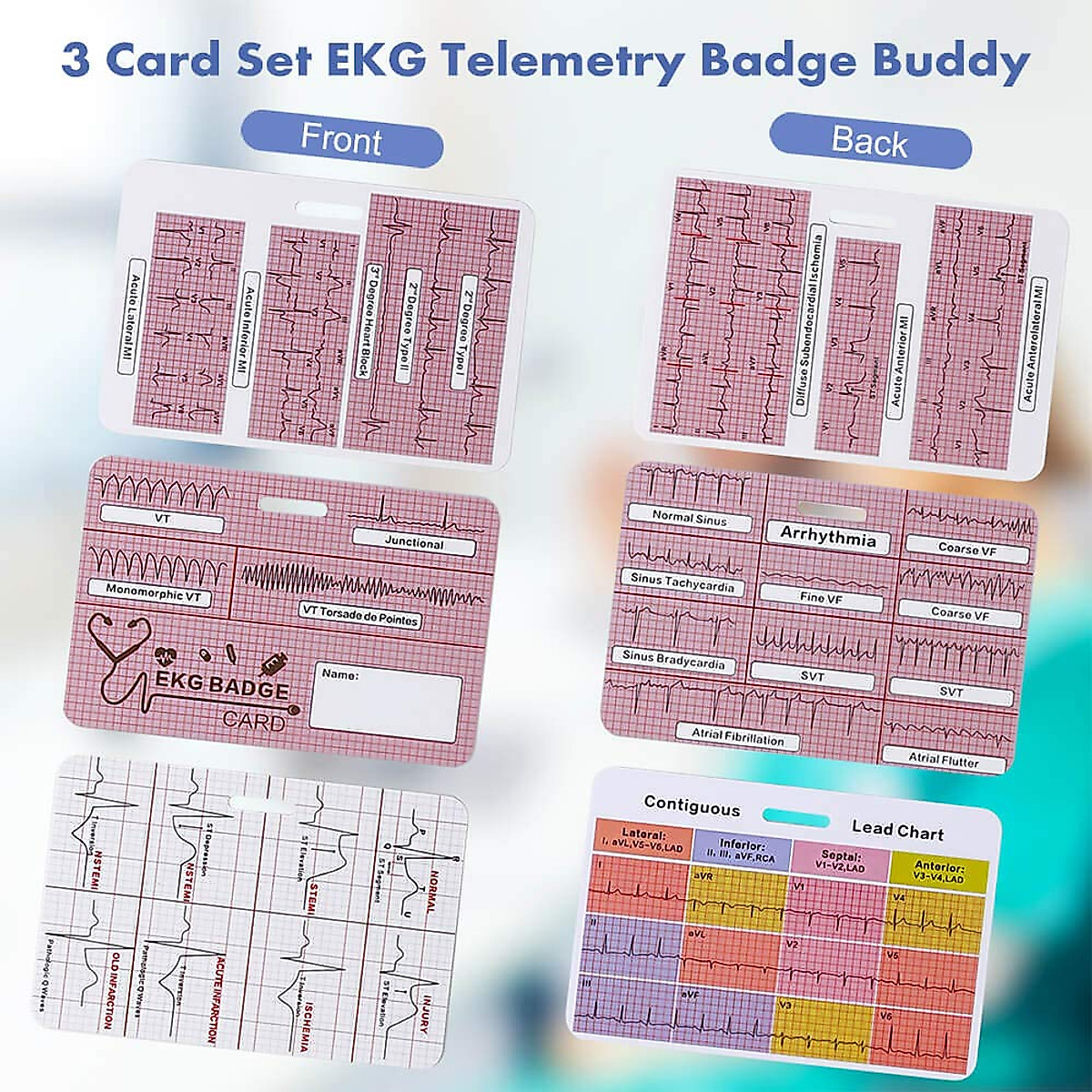 Lisol EKG Badge Cards - Nurse EKG Leads Badge Buddy Nursing ECG Caliper Tool Cardiac Rhythm Strips Interpretation Cheat Sheets for Badge ACLS Reference Card Ruler Medical Accessories Telemetry Reader