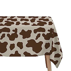 Xigejob Cow Print Party Tablecloth Supplies For Cowboy Birthday Decorations - Disposable Brown Cow Party Table Cover, Western Cowboy Farm Baby Shower Birthday Table Decorations - 2 Pack (54in x 108in)