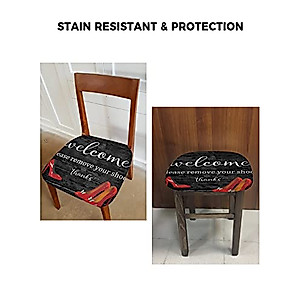 Chair Covers for Dining Room Set of 6, Removable Washable Office Chair Cover, Welcome Red High Heels Vintage Wood Grain Background Chair Cushion Covers for Bar Stool Kitchen 13.4"-18"